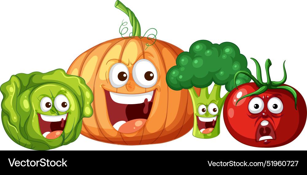 Smiling vegetables with expressive faces Vector Image