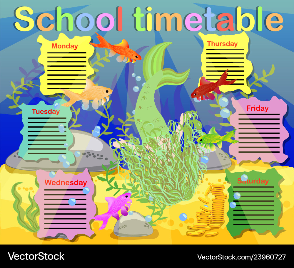 Timetable with days of weeks for school schedule Vector Image