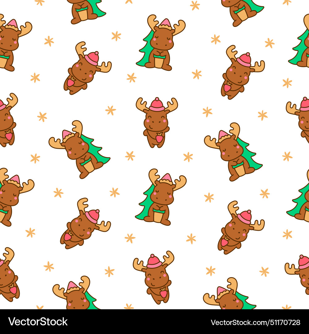 Cute kawaii moose character seamless pattern Vector Image