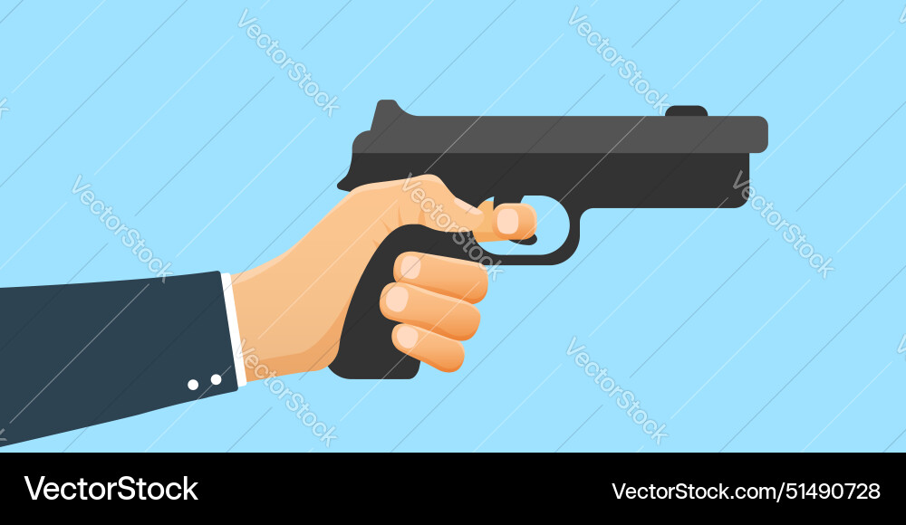 Hand holding pistol gun icon in flat style Vector Image