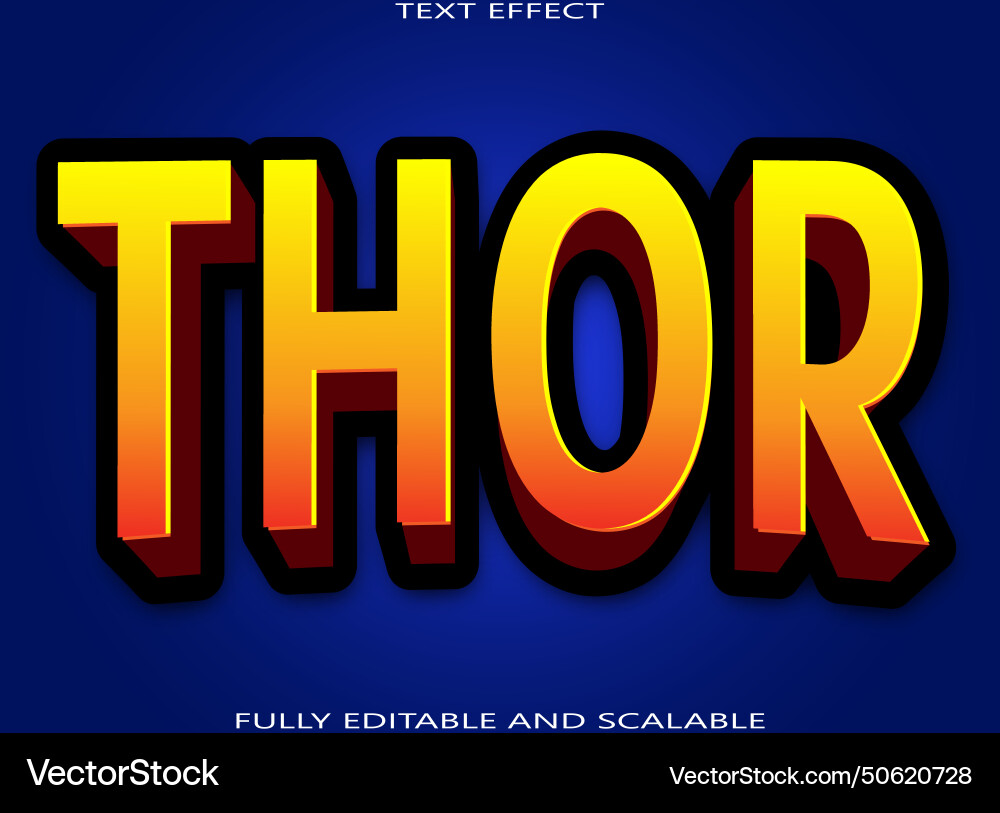 Thor editable text effect 3 dimension emboss Vector Image