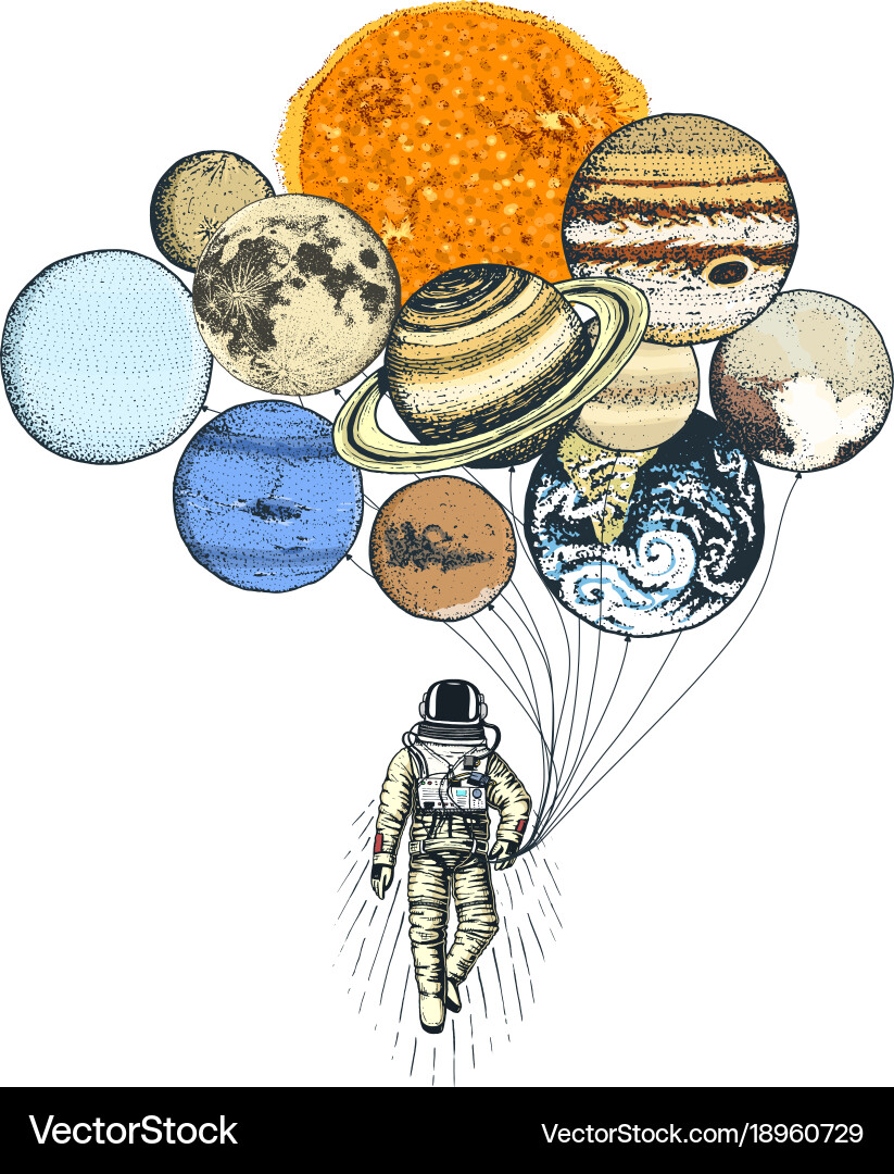 Astronaut spaceman planets in solar system Vector Image