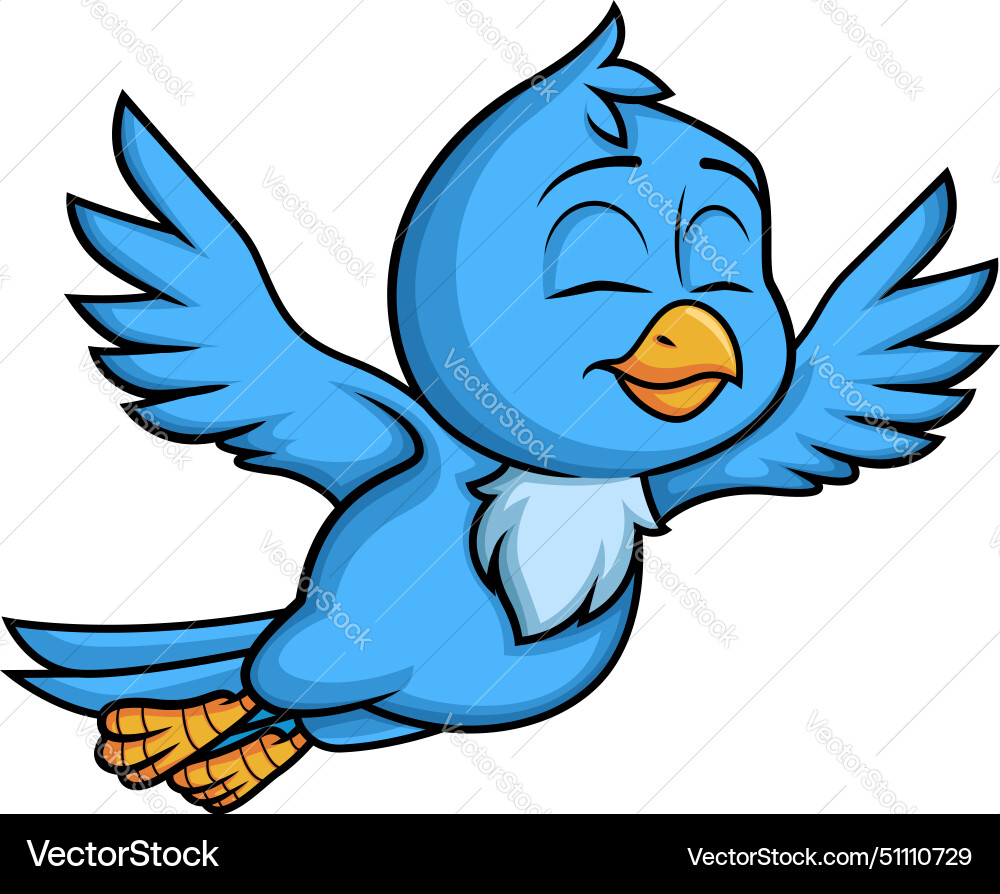 Blue bird in flight cartoon clip art Royalty Free Vector