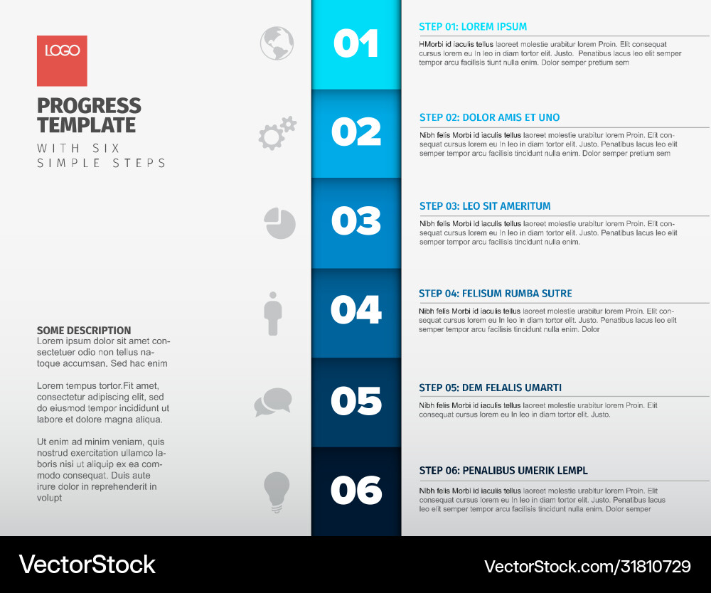 Blue vertical steps progress template Royalty Free Vector