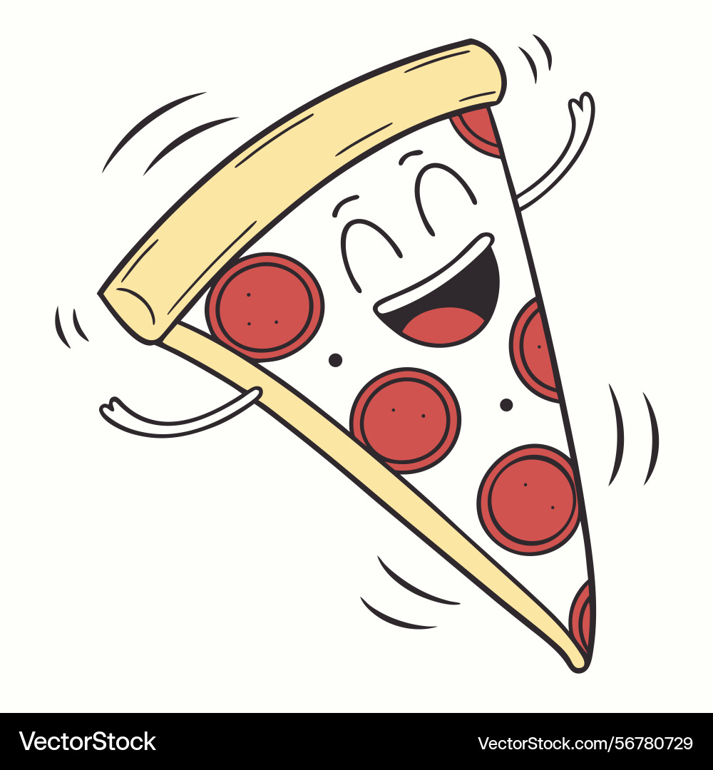 Happy pizza slice cartoon character dancing Vector Image