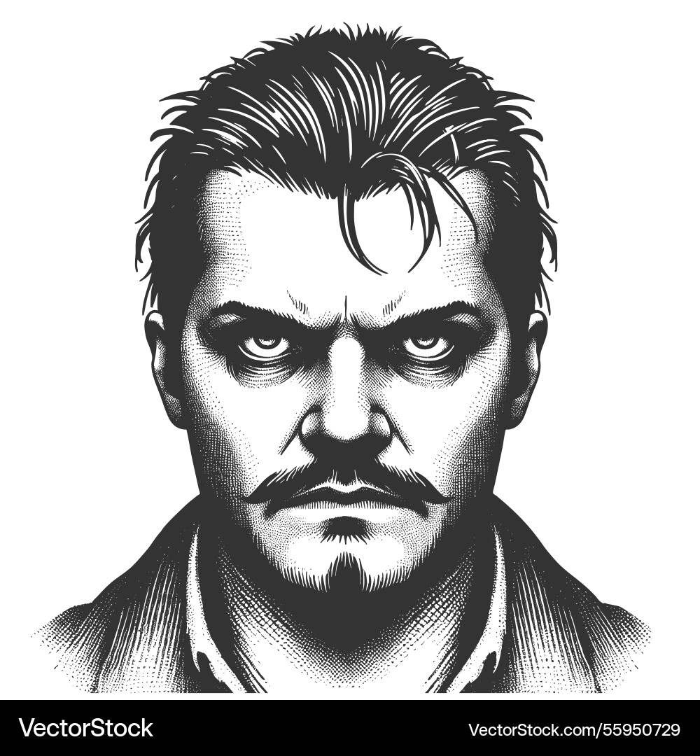 Intense man with piercing stare engraving Vector Image