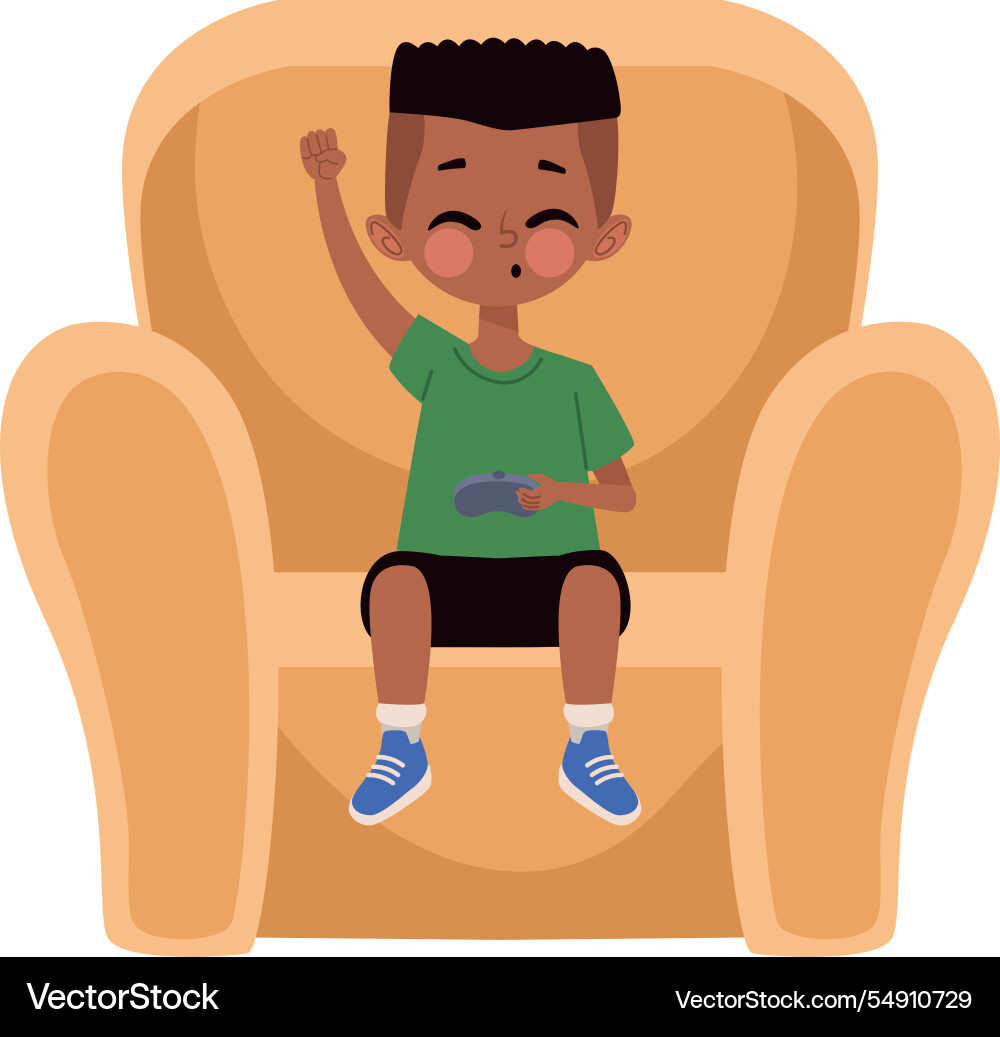 Little boy playing video game Royalty Free Vector Image