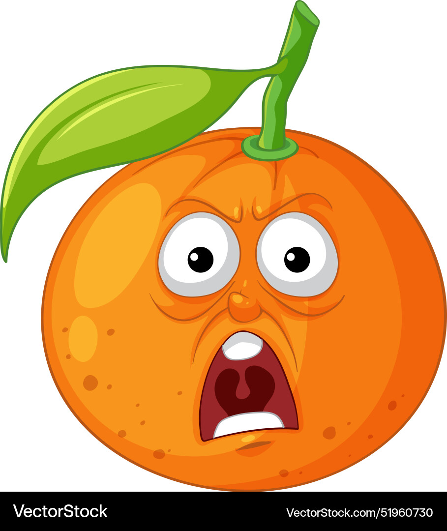 An orange fruit with a shocked expression Vector Image