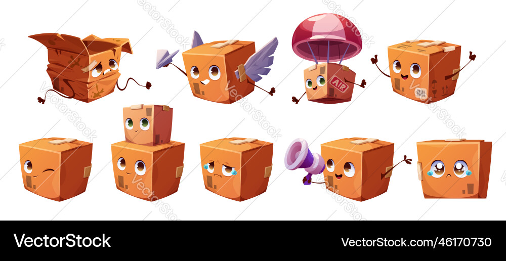 Parcel box mascot delivery character with emotions