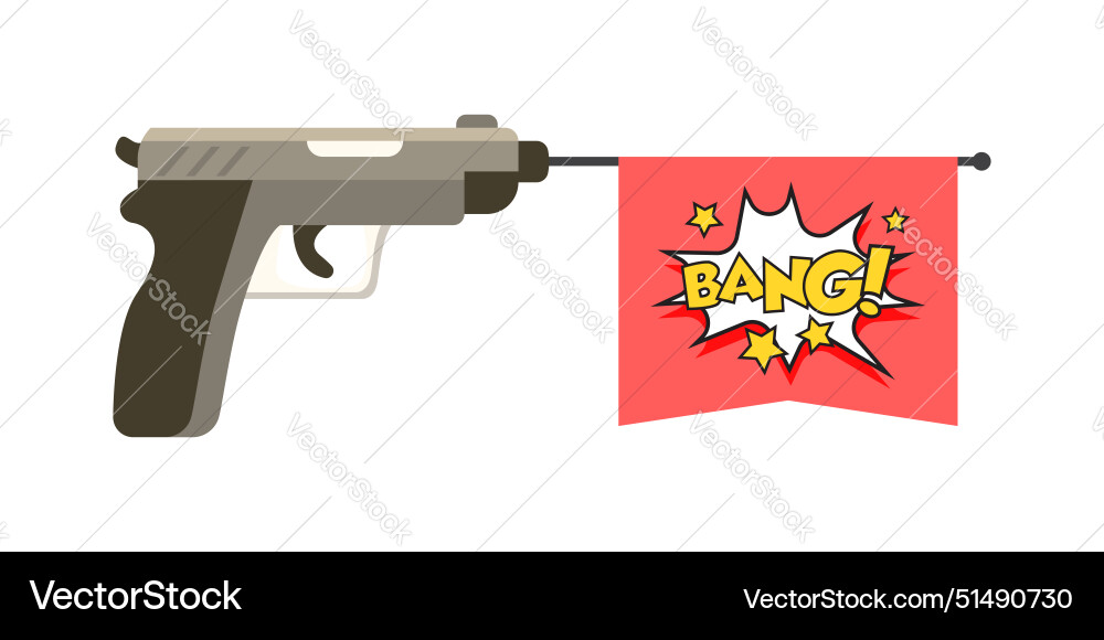 Pistol gun with bang text icon in flat style Vector Image