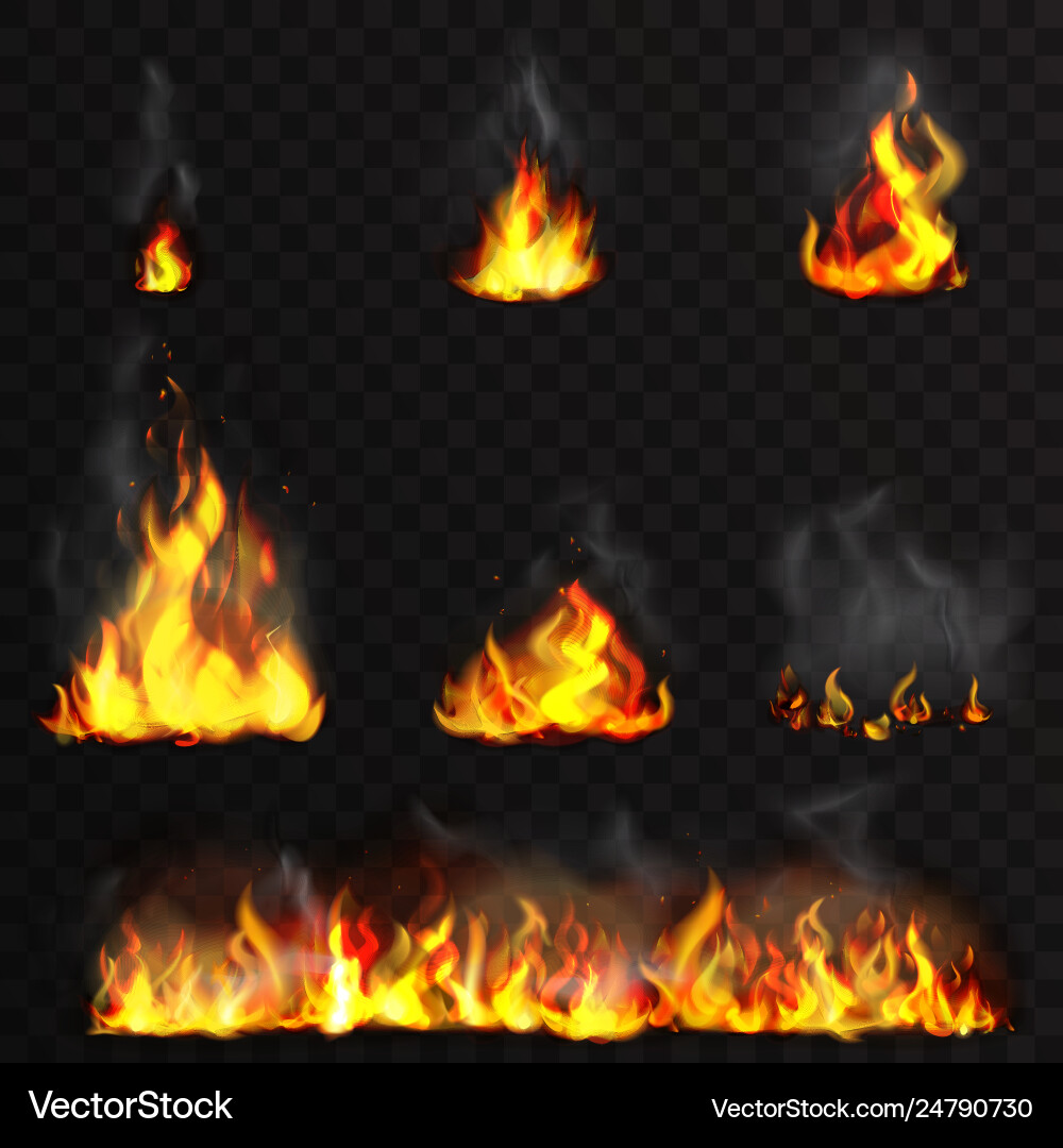 Realistic high detailed fire flames set Royalty Free Vector