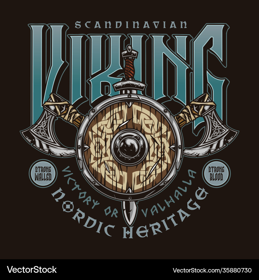 Scandinavian Viking Shield Label Royalty Free Vector Image