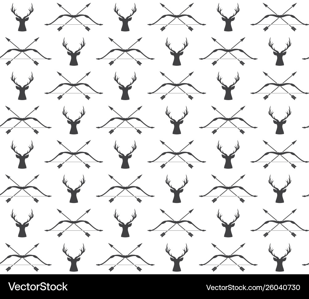 Seamless vintage hunting pattern with deer and bow