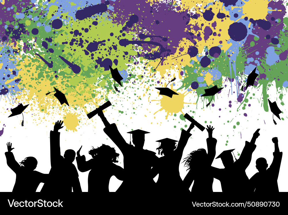Silhouette of happy graduate students Royalty Free Vector