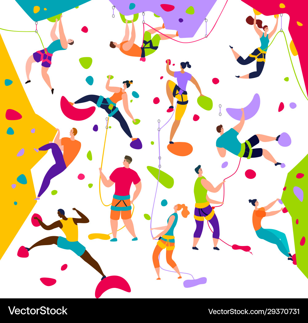 Climbing people active characters Royalty Free Vector Image