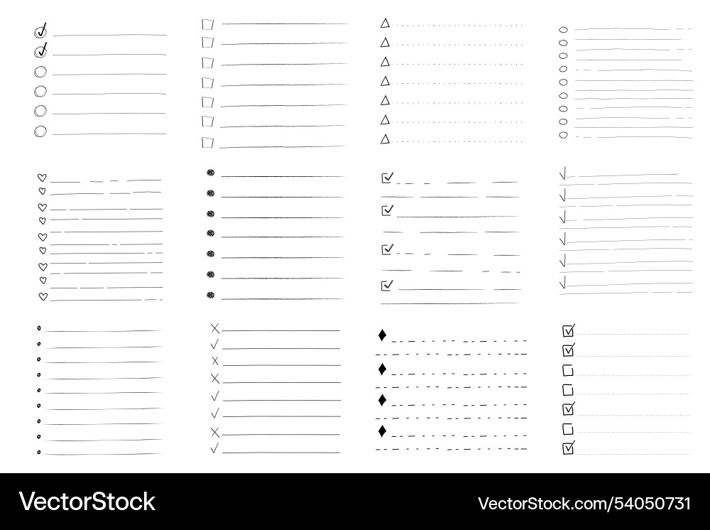 Set zu tun Liste Seite doodle leer Erinnerung Vektorbild