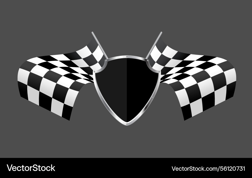 Silver shield and checkered racing flag Royalty Free Vector