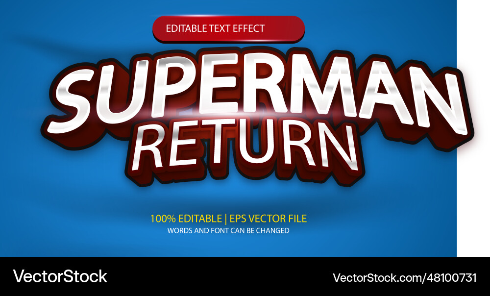 Superman return editable text effect for cartoon Vector Image