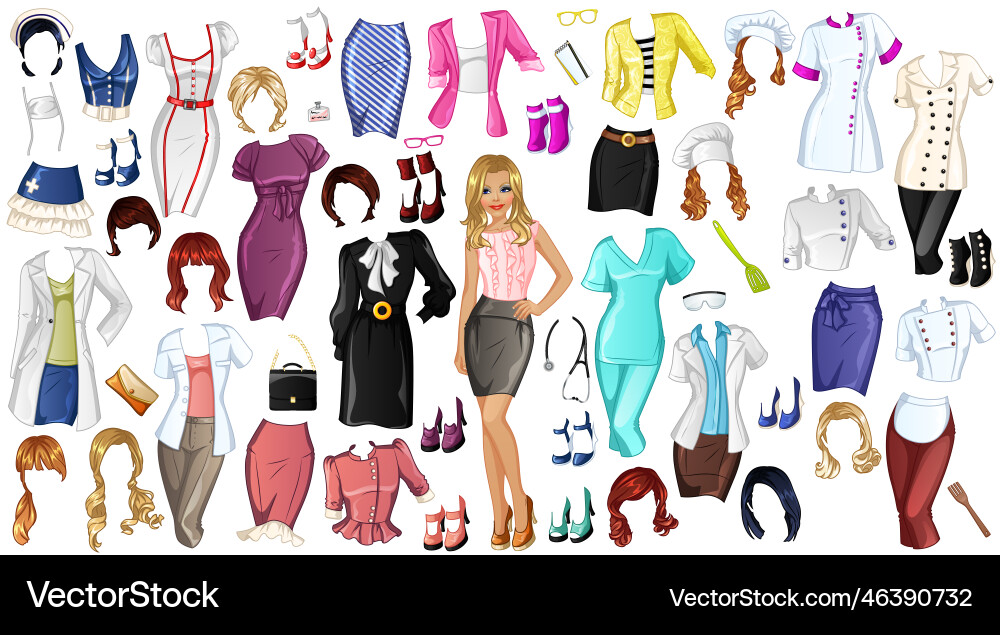 Cute cartoon career paper doll Royalty Free Vector Image