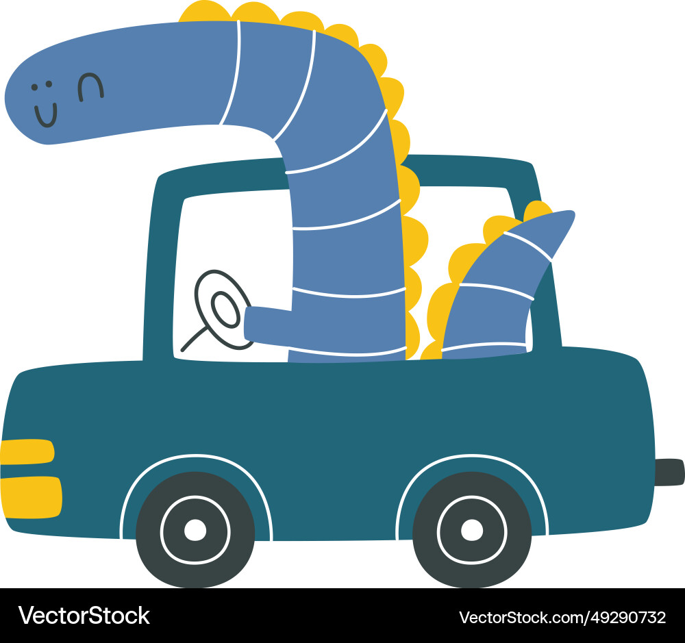 Dinosaur car driver childish Royalty Free Vector Image