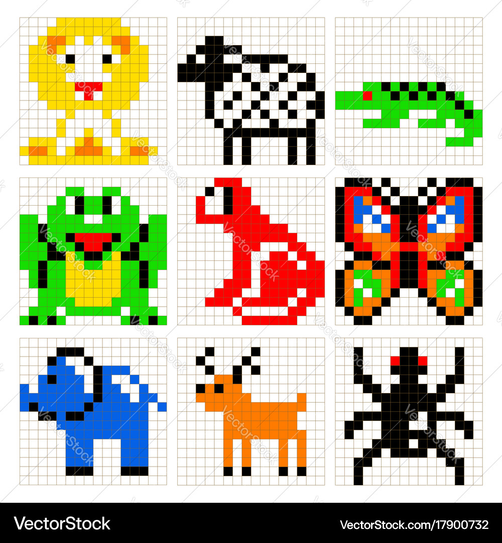 Pixel art animals set Royalty Free Vector Image