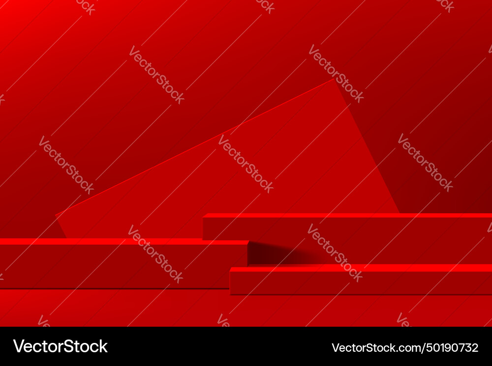 Rectangle red chinese podium realistic 3d stage Vector Image