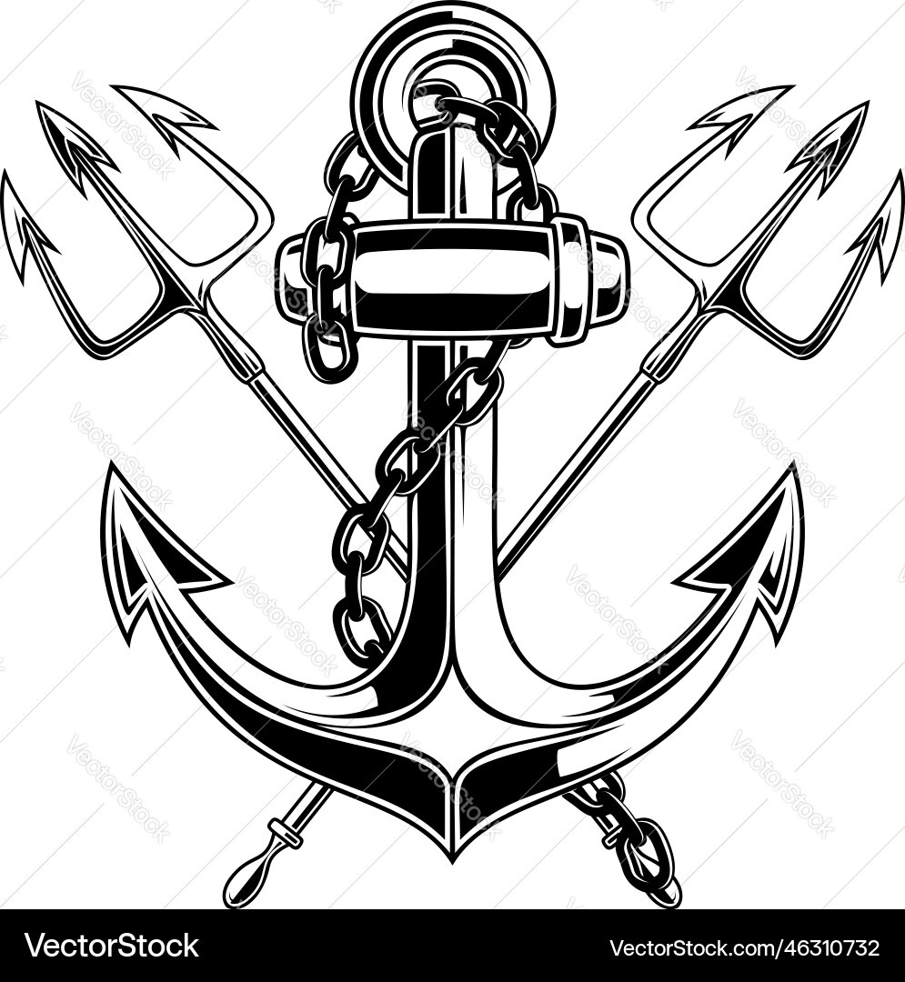 Sea Anchor with Crossed Trident Symbol Royalty Free Vector