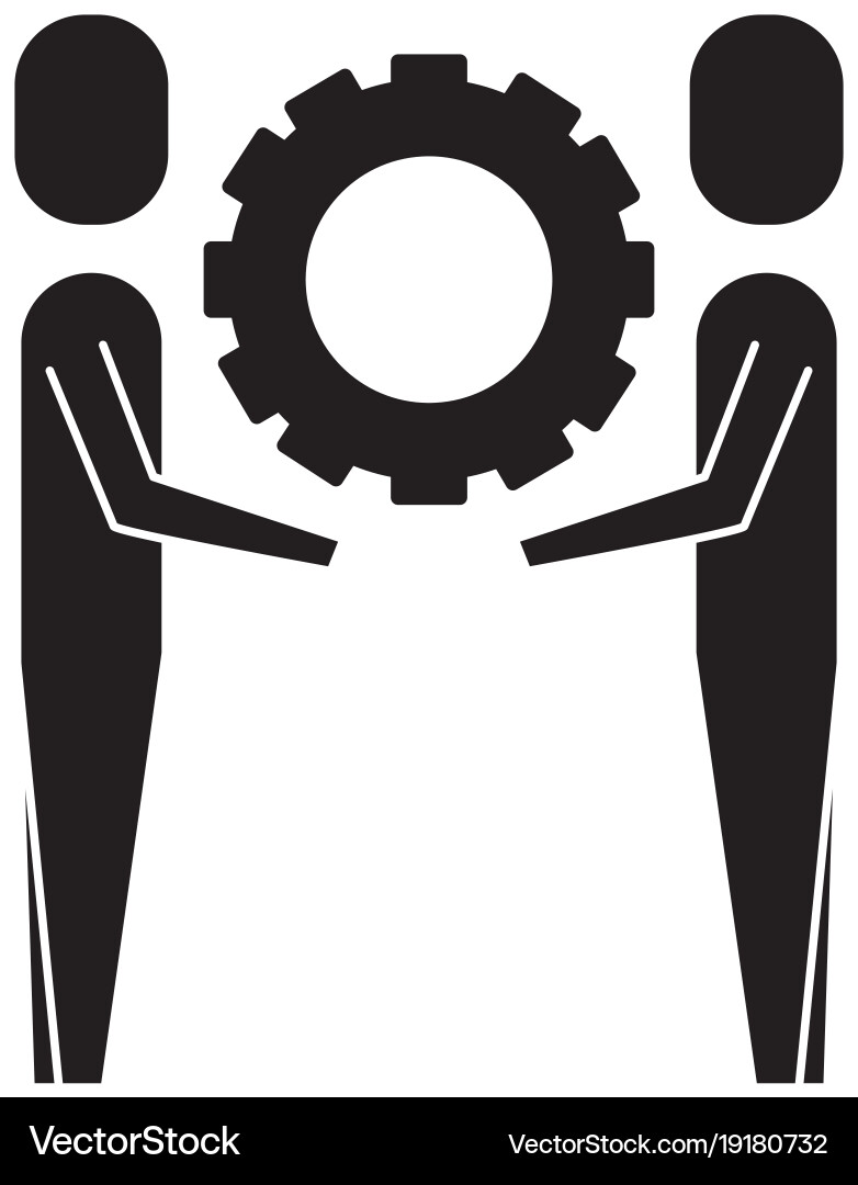 Zwei Geschäftsleute halten Getriebe Teamwork Konzept