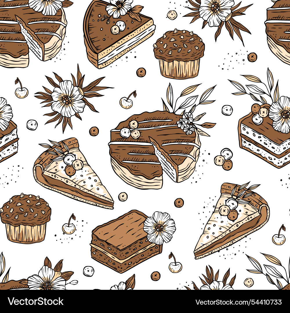 Cake pie cupcake sweet pastry seamless pattern Vector Image