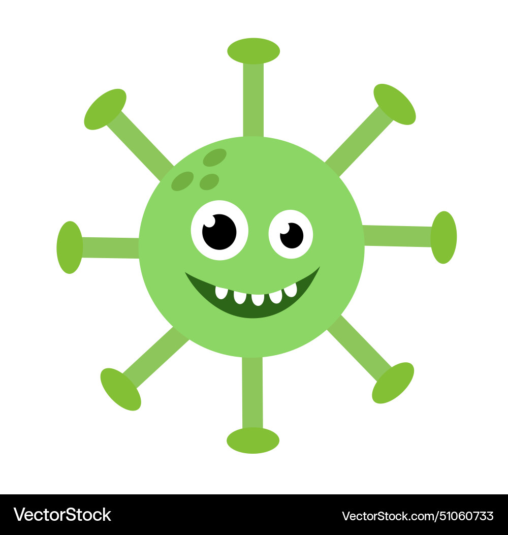 Cute cartoon character green virus funny face Vector Image