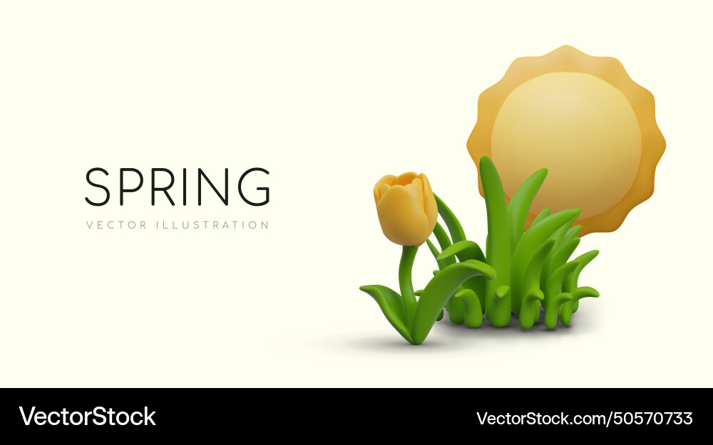 Cute spring concept in realistic style yellow sun Vector Image