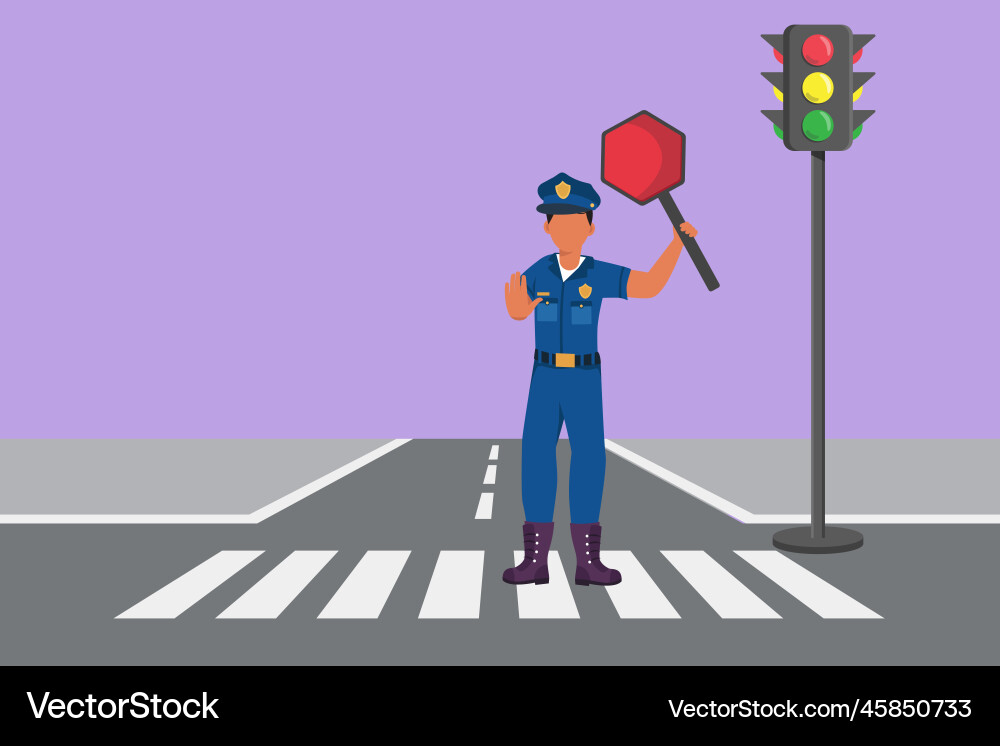 Graphic flat design drawing policeman on crossing Vector Image