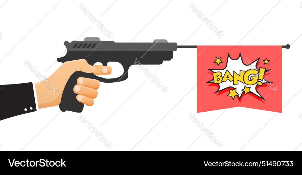 Hand holding pistol gun with bang text icon Vector Image