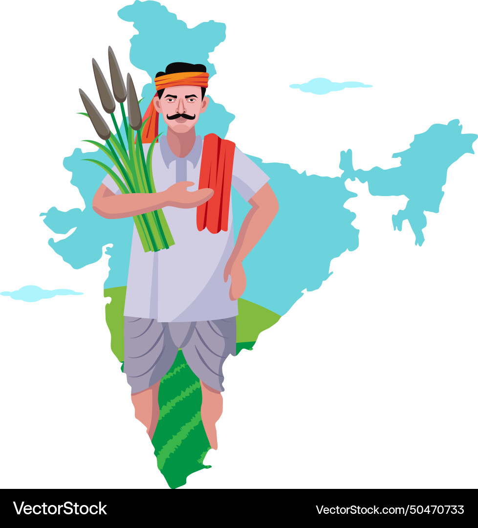 Indian farmer with india map Royalty Free Vector Image