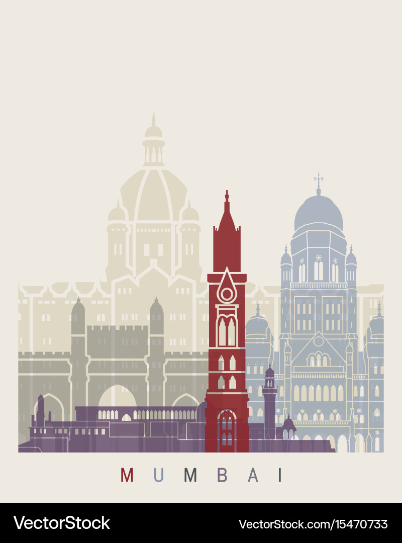 Mumbai skyline poster Royalty Free Vector Image