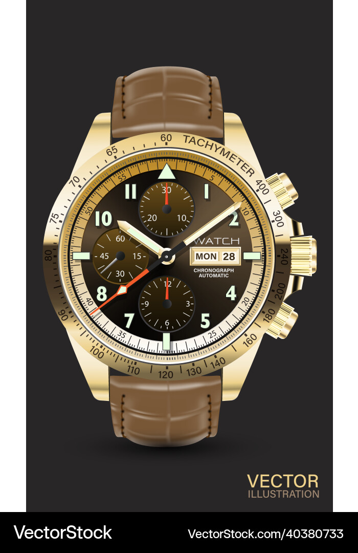 Realistic watch clock chronograph gold red arrow Vector Image