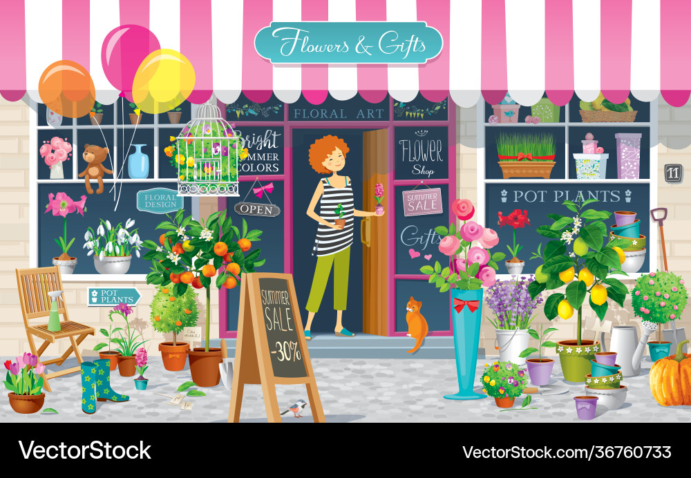 Showcase flower shop drawing Royalty Free Vector Image