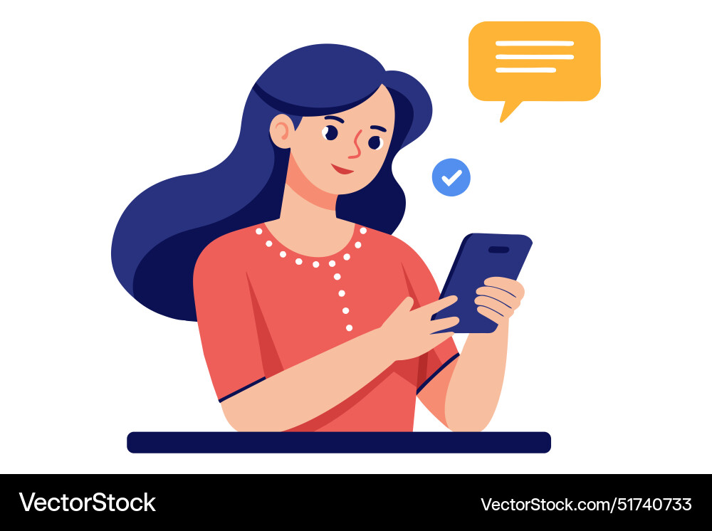 Woman typing a text message on smartphone app Vector Image
