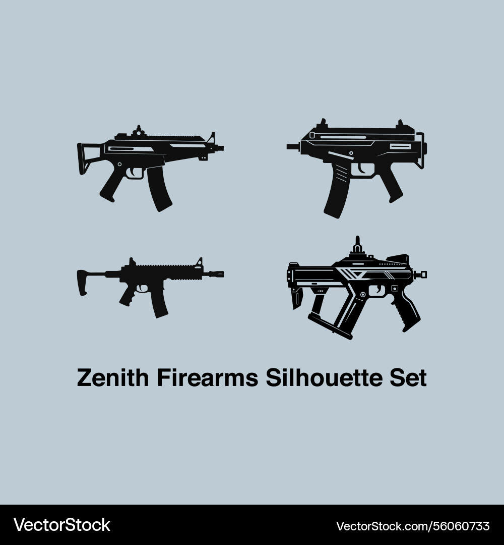 Zenith firearms weapons silhouette set Royalty Free Vector