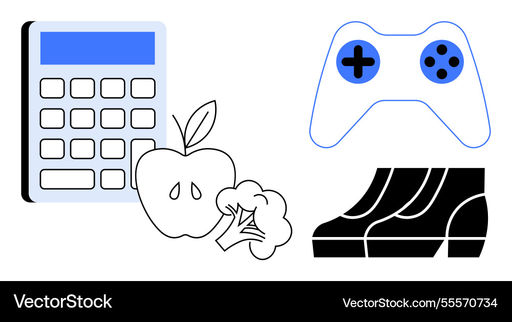 Calculator apple broccoli game controller and Vector Image