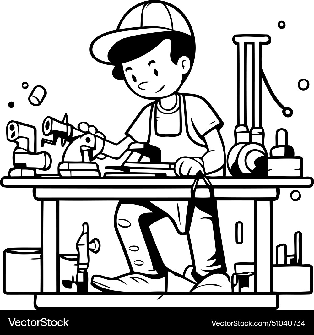 Carpenter working in workshop cartoon style Vector Image