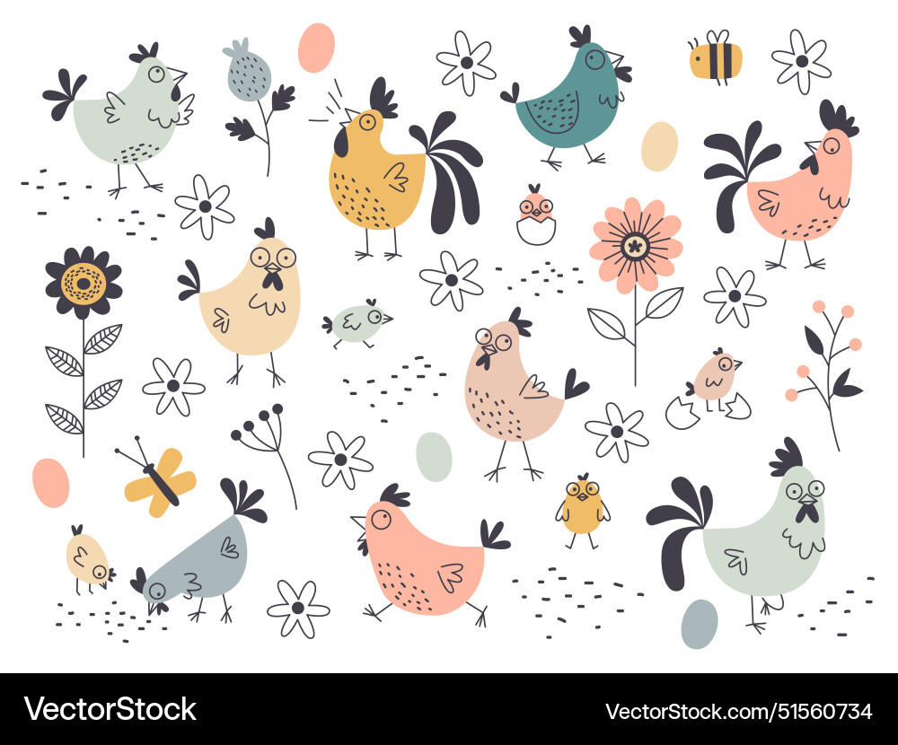 Cartoon funny chicken characters decorative Vector Image