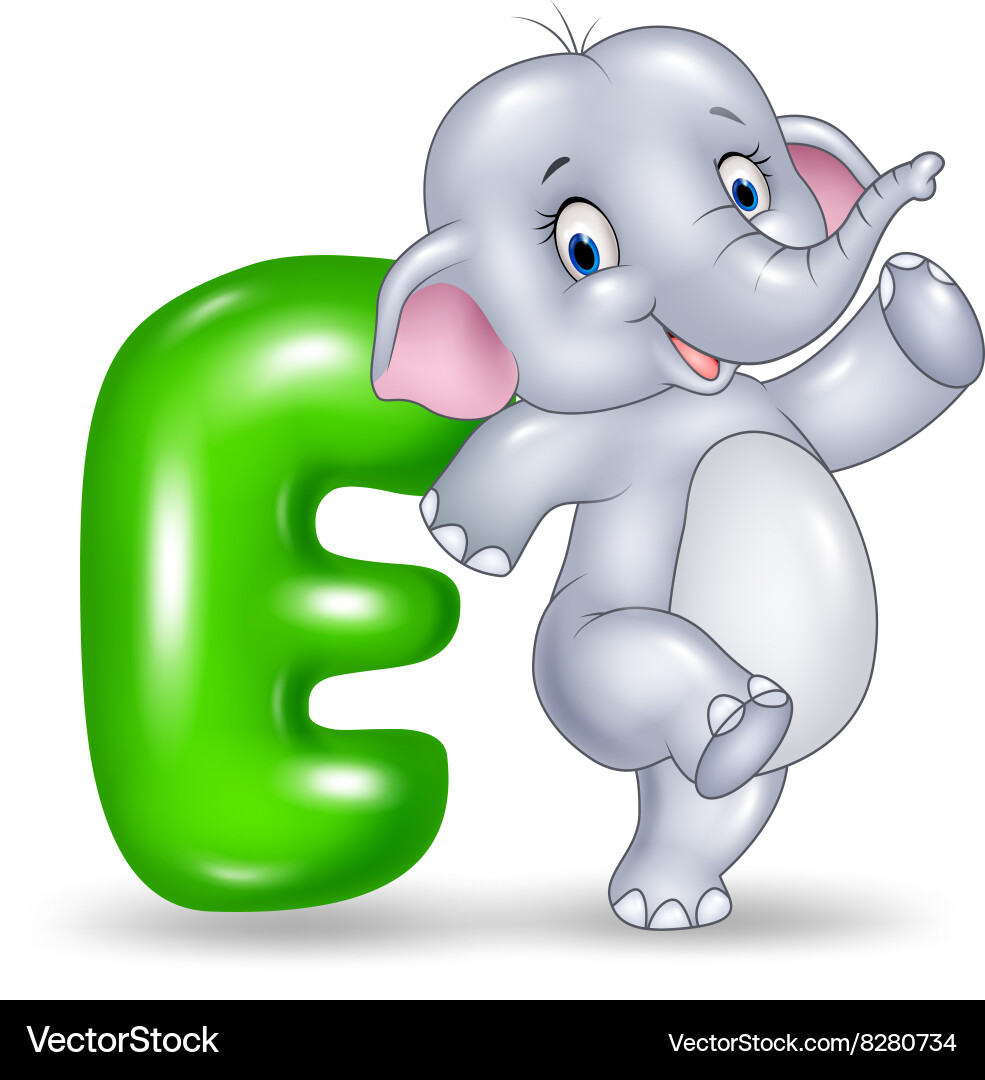 Cartoon of e letter for elephant Royalty Free Vector Image