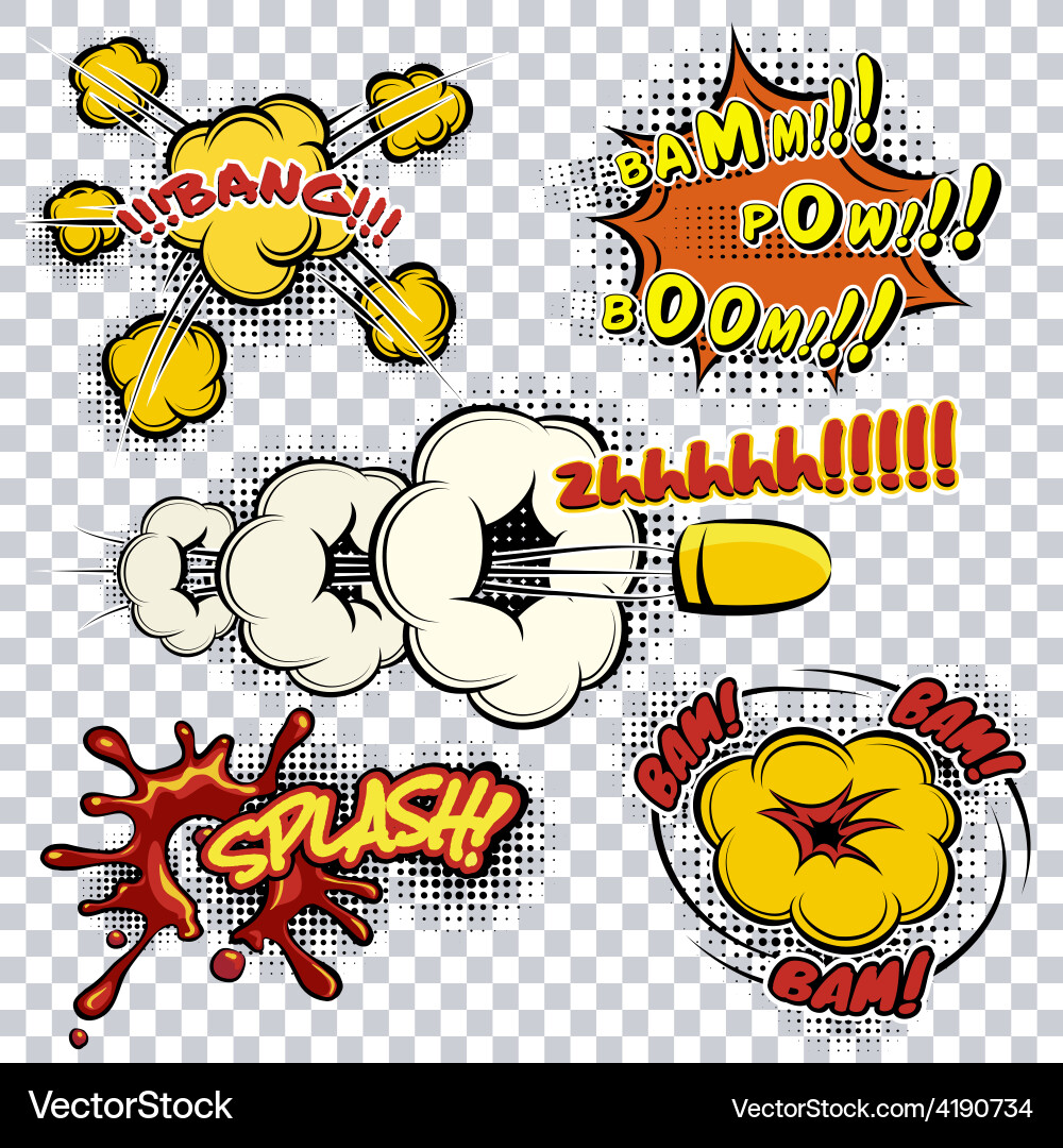 Comic book explosions and words Royalty Free Vector Image