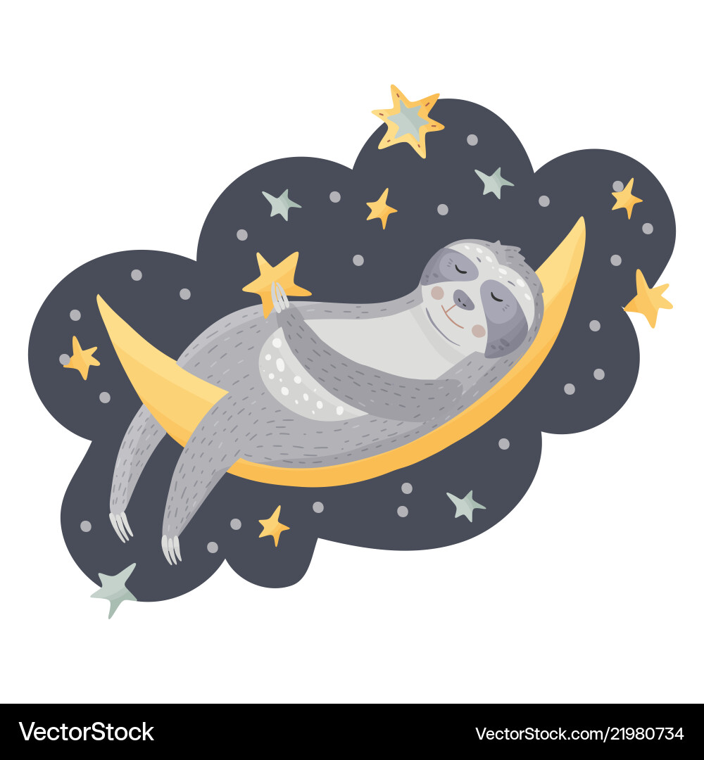Cute cartoon sloth sleeping on the moon Royalty Free Vector