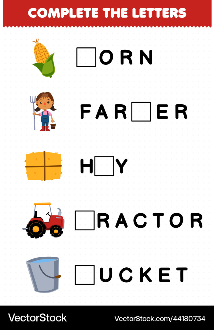 Education game for children complete the letters Vector Image