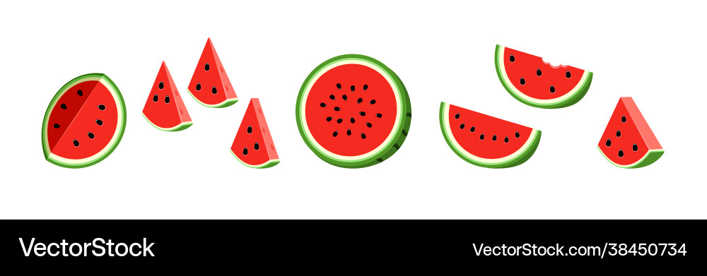 Half watermelon with seeds set flat icon Vector Image