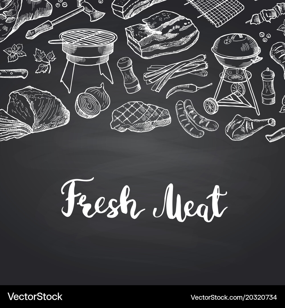 Hand drawn meat elements on black Royalty Free Vector Image