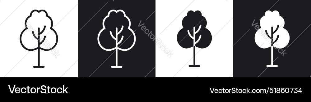 Tree free liner and solid icon set in black color Vector Image