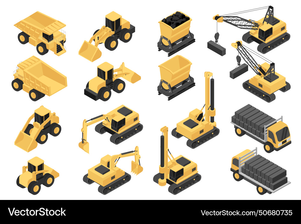 Construction equipment isometric elements Vector Image